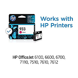 HP Original 933 Magenta Ink Cartridge | Works with OfficeJet 6100, 6600, 6700, 7110, 7510, 7610 Series | CN059AN