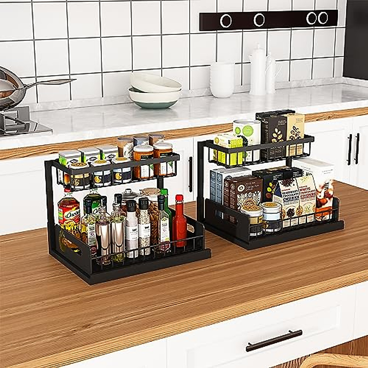 Webetop Under Sink Organizer Kitchen, 2 Pack Pull Out Cabinet Organizer 2 Tier Underneath Sink Organizers and Storage Shelves Slide Out Sink Shelf for Kitchen Bathroom Pantry Cabinet Home