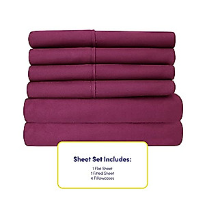 Cal King Size Bed Sheets - 6 Piece 1500 Supreme Collection Fine Brushed Microfiber Deep Pocket California King Sheet Set Bedding - 2 Extra Pillow Cases, Great Value, California King, Berry
