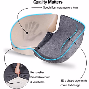 [Upgraded] Ergonomic Tailbone Pain Relief Seat Cushion for Sciatica, Coccyx, Low Back, Hip & Pressure Relief Pillow. Memory Foam Office Chair Cushions Comfortable for Gaming Desk Chair Car Seat