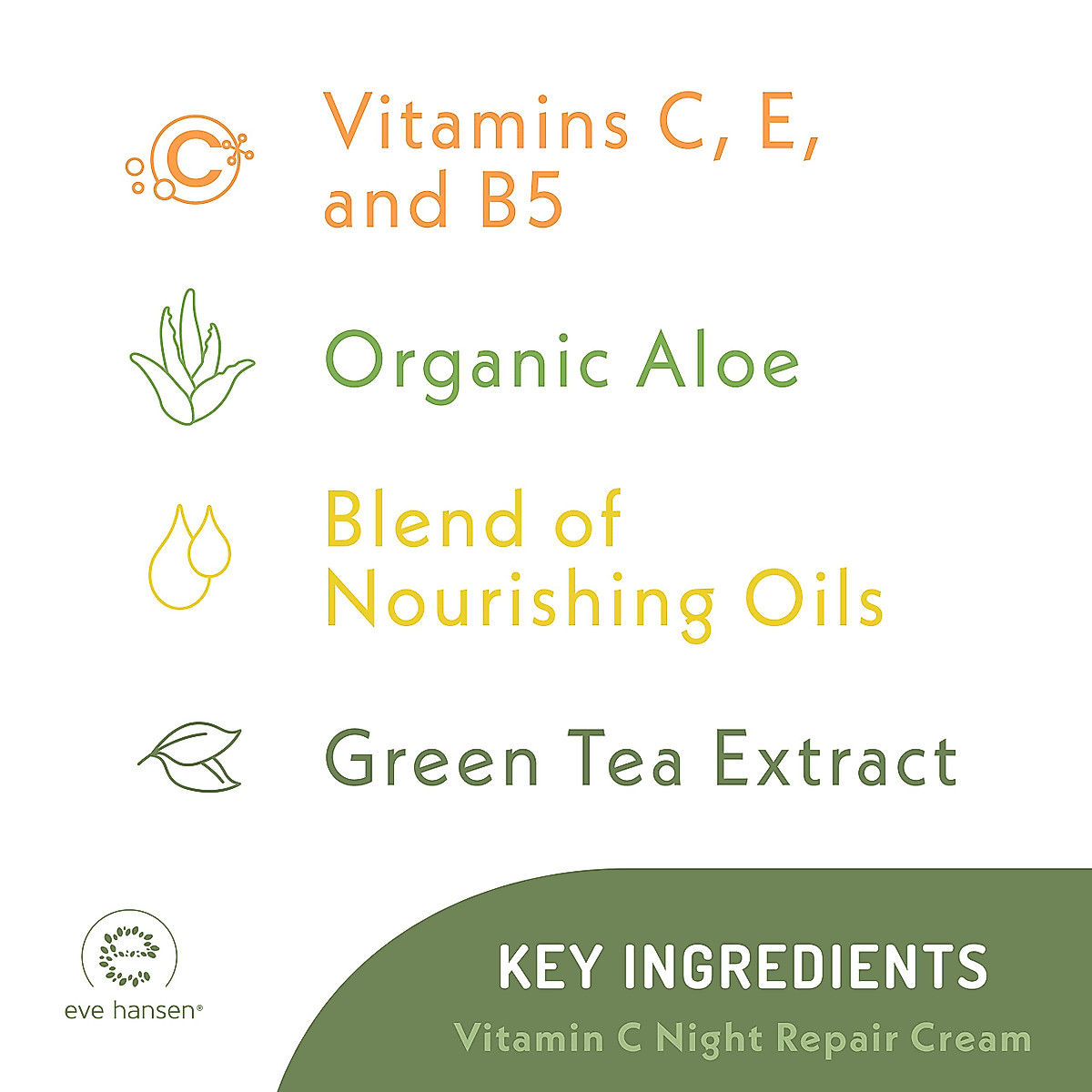 Eve Hansen Vitamin C Night Cream 2 oz - Anti Aging Face & Neck Cream with Vitamin E - Natural Face Moisturizer for Acne Scar Removal, Dark Circles, Filling Wrinkles