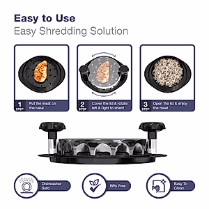 Chicken Shredder Tool Twist - Meat Claws for Shredding Chicken Breast, Pulled Pork, Beef, Salad - Large Heat-Resistant Anti-Skid Bowl, Clear Lid - Essential Kitchen Gadget for Shredded Food