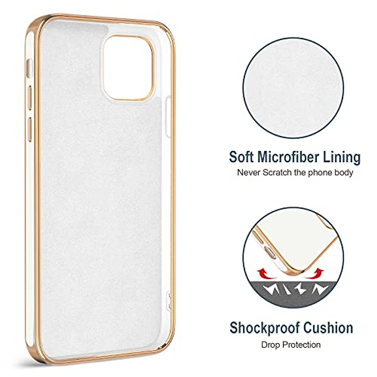 Hython Case for iPhone 14 Case with Ring Stand [360° Rotatable Ring Holder Magnetic Kickstand] [Support Car Mount] Plated Gold Edge Slim Soft TPU Luxury Shockproof Protective Phone Case Cover, White