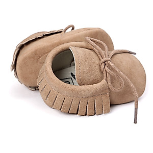 RVROVIC Baby Boys Girls Moccasins Soft Sole Tassels Prewalker Anti-Slip Shoes (S:0~6 Months, PU Khaki)