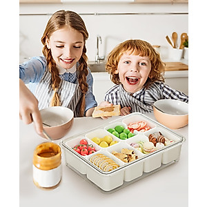 2 Pack Portable Snackle Box Container, Divided Serving Tray with Lid and Handle, Fruits, Clear Snack Platter Organizer and Storage for Adults Child (11.81" L*8.85"W-2pcs-8 Compartments)