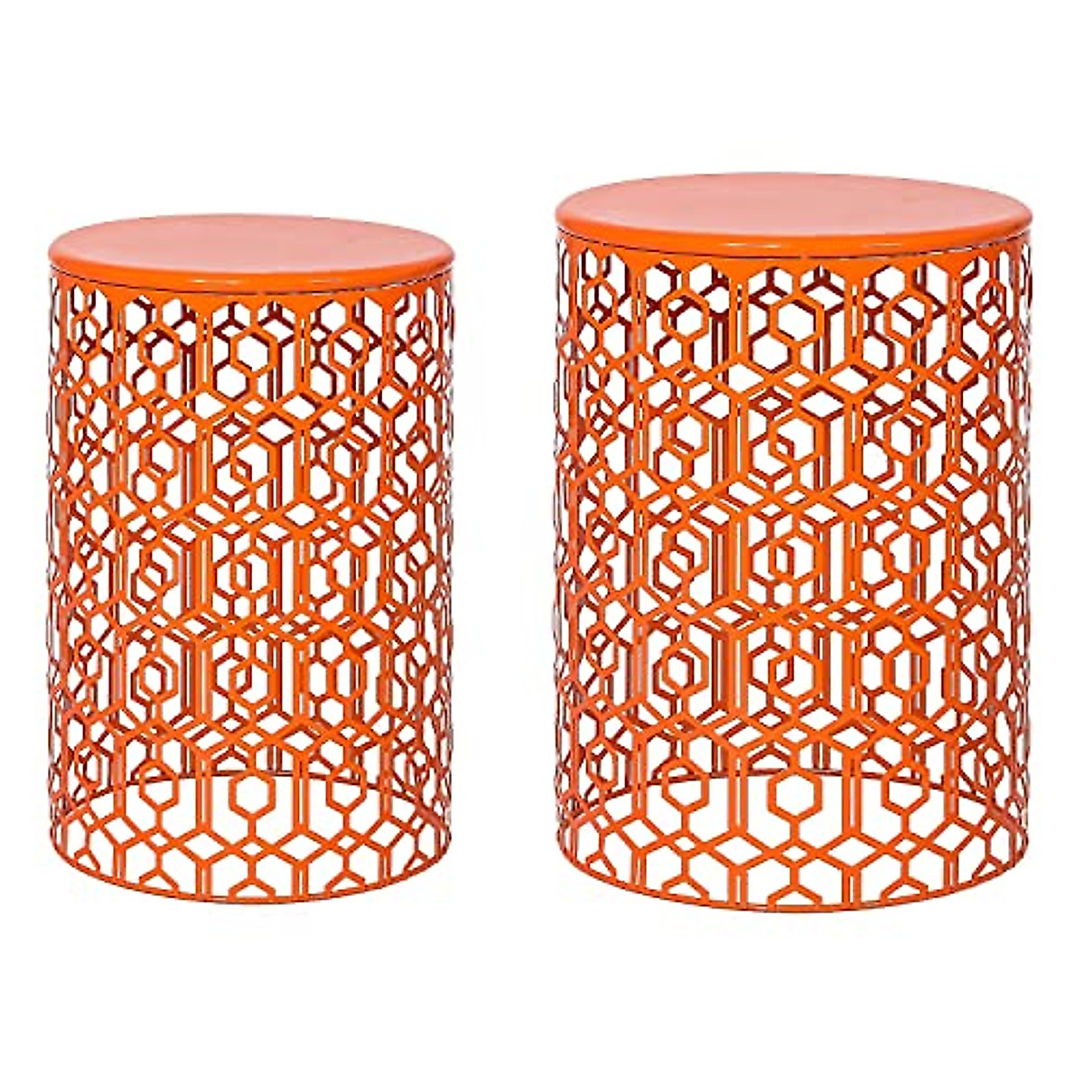 Homebeez Metal Accent Table, Set of 2 Decorative Round End Tables Nightstands, Coffee Side Tables for Indoor Outdoor and More (Orange Red)
