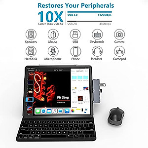 iPad Pro USB C Hub, 6-in-1 Adapter for iPad Pro 2021 iPad Air 5 Docking Station with 4K HDMI, 60W Power Delivery, 2 USB 3.0 & 3.5mm Headphone Jack, for MacBook Air, MacBook Pro, XPS, and More