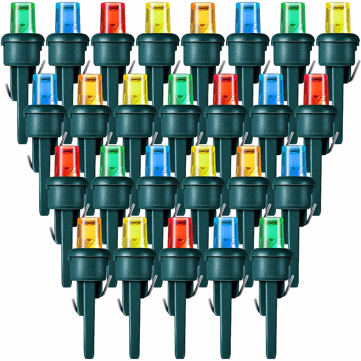 Honoson 48 Count 5 mm LED Christmas Replacement Bulbs Bulk Wide Angle Christmas Light Bulb Xmas Tree String Light Replacement Bulb Festival Light Decoration (Green Base with Multicolor Bulb)