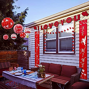 Valentines Day Decor, Valentine's Banner I LOVE YOU Heart Banner 6 Pack Paper Lantern, Happy Valentines Banners for Home Fireplace Porch Door, Red Pink Hanging Romantic Decorations Special Night Party
