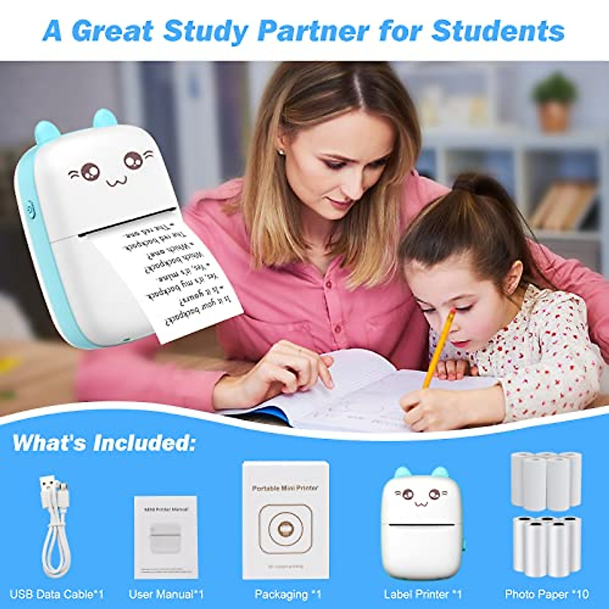 Mini Label Maker Machine with Tape, Pocket Mini Printer, Mini Thermal Printer,Portable Bluetooth Label Printer for Storage, Shipping, Barcode, Mailing, Office, Home, Organizing, Sticker Maker (Blue)