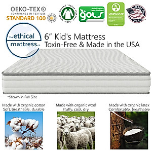 Ethical Mattress CO 6" Kid’s Mattress, Toxin-Free, Made in The USA with Organic Cotton, Wool, Latex & Pocketed Coils (Mattress-in-a-Box); Perfect for bunk beds, trundles & Platform beds - Full Size