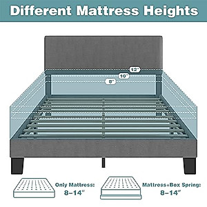 Lifezone Queen Bed Frame with Headboard,Linen Upholstered Bed Frame with Wood Slats Support,No Box Spring Needed,Heavy Duty Feet,Easy Assembly,Light Grey