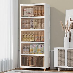 SHELLAJUN Closet Organizers and Storage,72.4Gal Plastic Storage Bins with Lids Doors,Stackable Storage Bins,Storage Box with Doors Plastic Shelves Organizer,Storage Cabinet Bins