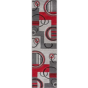 Well Woven Ruby Galaxy Waves Contemporary Runner 60010 Area Rug, 1'8" x 7'0", Grey/Red