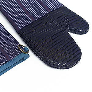 NAUTICA Home - Kitchen Oven Mitts with Silicone Grip, Heat Resistant up to 500 Degrees F, Cotton Potholders for Cooking, Set of 2, Navy 2-Way Stripes