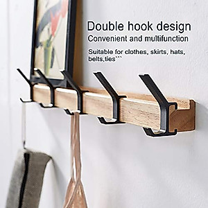 KooNiosio Coat Hook Rack Wall Mounted Coat Rack-5 Double Hook,Aluminum,Metal Coat Hook Rail for Coat Hat Towel Robes, Wooden Coat Hooks (Black)