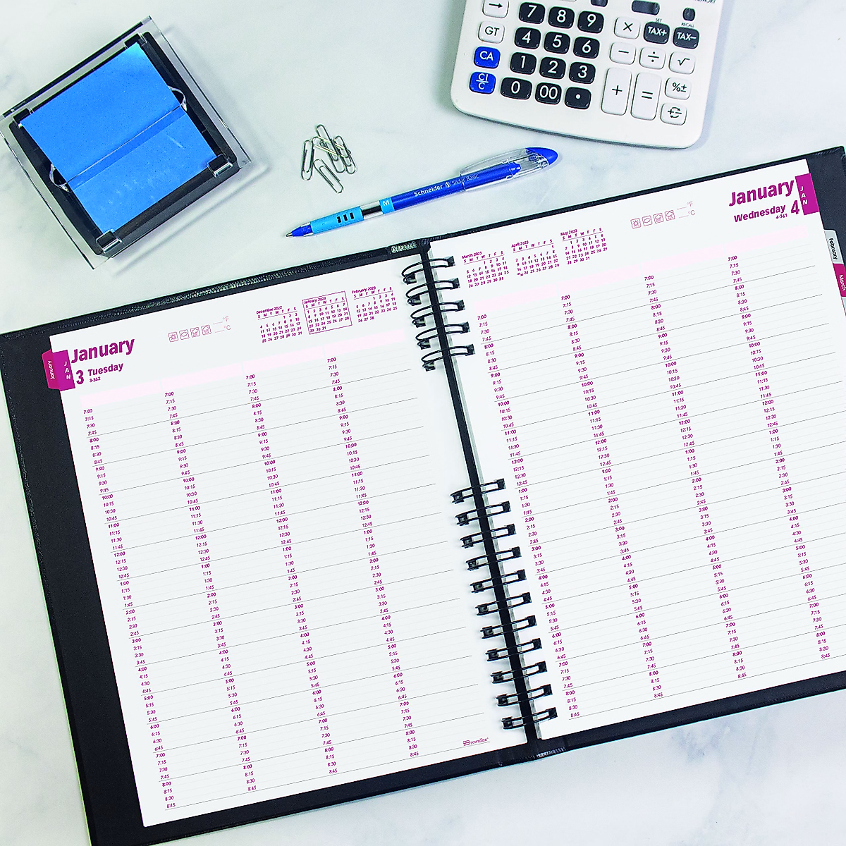 Brownline 2023 CoilPro Daily Professional Planner, Four-Person Appointment Book, 12 Months, January to December, Twin-Wire Binding, 11" x 8.5", Black (CB960C.BLK-23)