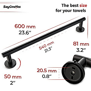 SAYONEYES 24 Inch Matte Black Towel Bar – Premium Grade SUS304 Stainless Steel Towel Holder Wall Mounted – Single Layer Black Towel Racks for Bathroom, Kitchen, Bedroom