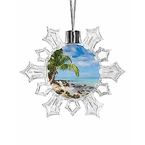 Christmas Snowflake Hanging Ornaments,Palm Tree Beach Sea Cloud Blue Sky Island Reef Stone Round Decorative Ornaments for Xmas Tree Home Party Holiday Decoration Supplies 3.3in，1 Piece