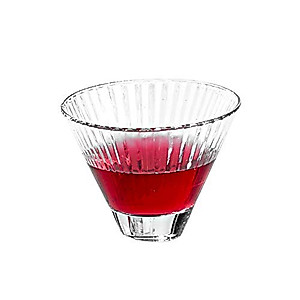 Glass - Martini - Stemless Cocktail Glasses - Set of 6-11 oz. - By Barski - European Quality - Stemless Cocktail - Martinis - with Vertical Lines - 11 Ounces - Made in Europe