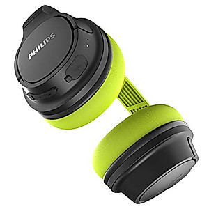 Philips ActionFit SH402 Wireless Bluetooth Headphones, IPX4 Splash-Resistance, Up to 20 hours of Play time, Echo Cancellation, Quick Charge, Smart Pairing and Cooling Earcups - Black/Green (TASH402LF)