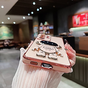 AIGOMARA 6D Plating Astronaut Hidden Stand Case Cover for Samsung Galaxy S21 Ultra 5G Women Astronaut Folding Bracket Kickstand iPhone Case with Camera Protector Soft TPU Shockproof Bumper - Pink