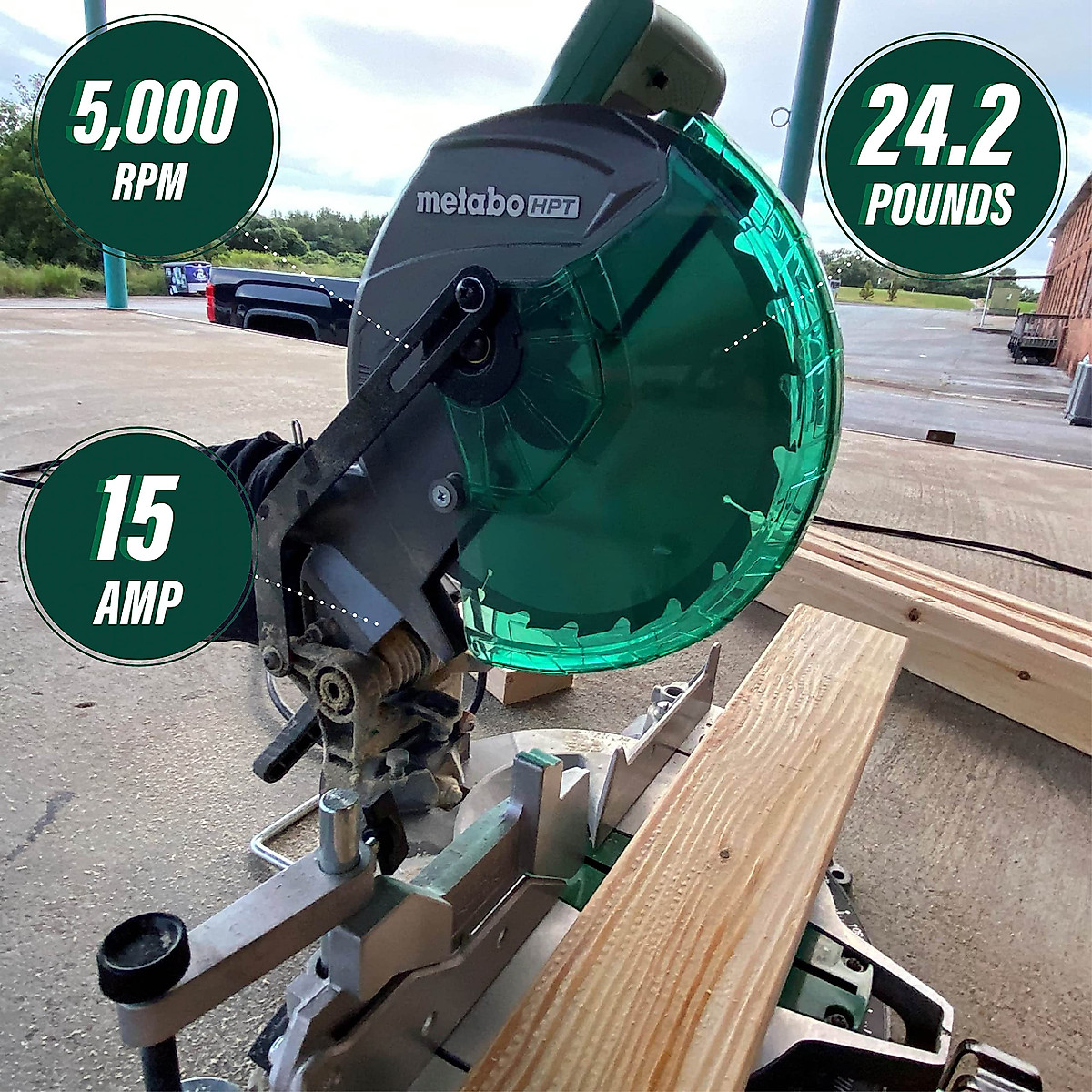 Metabo HPT | Compound Miter Saw | 10-Inch | Single Bevel | 15-Amp Motor | 0-52° Miter Angle Range | 0-45° Bevel Range | Large Table | 10" 24T TCT Miter Saw Blade | C10FCGS