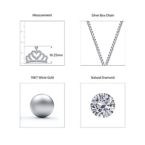 Elmas 0.05CT Round White Diamond 925 Sterling Silver Crown Pendant Necklace for Women
