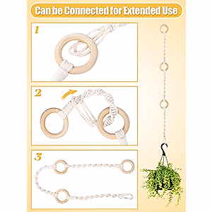 6 Pack Connectable Macrame Plant Hanging Extenders- Durable Rope Plant Hanger Extender with Wooden Ring Handmade Woven Plant Basket Extender for Indoor Outdoor Plant Pot Holder Home Decoration (Beige)