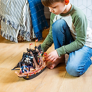 Kidplokio Toy Pirate Ship Boat Adventure Playset with Lights Sounds Action Figures, Black, Boys, Ages 3+