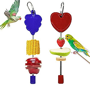 Bonaweite 2 Pack Bird Food Holder, Pet Parrot Feeders, Stainless Steel Birds Fruit Vegetable Stick Holders, Foraging Toy, Bird Treat Skewer