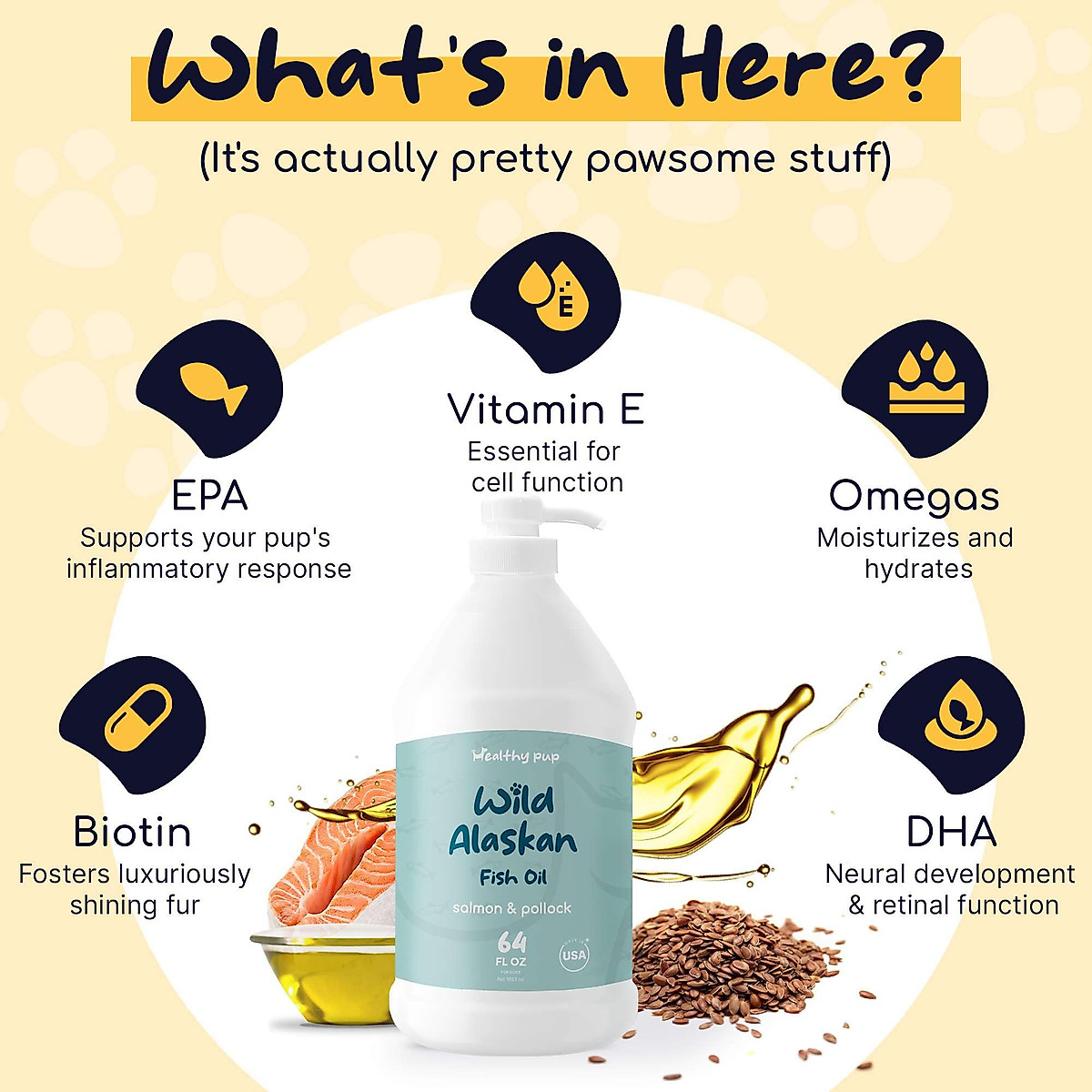 Wild Alaskan Salmon Oil for Dogs with Pollock Oil - 64 oz of Pollock and Salmon Oil, Omega 3 Fish Oil, EPA, and DHA - Dogs Skin and Coat Supplement - Made in USA