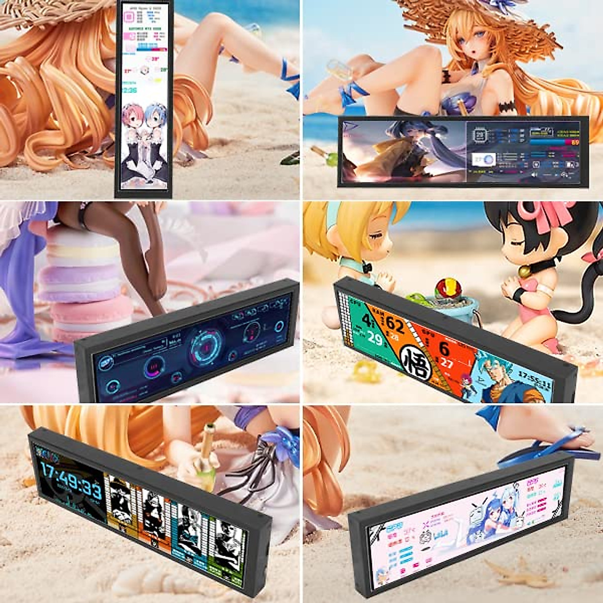 PC Sensor Panel Display Temperature Monitor, 8.8in USB Mini Screen, AIDA64 PC CPU GPU Data Monitor for Win RPi Linux, PC Temperature Display for PC ARGB Computer Case