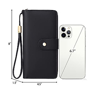 GAEKEAO Womens Wallet RFID Blocking Leather Zip Around Wallet Clutch Wristlet Large Capacity Travel Long Purse