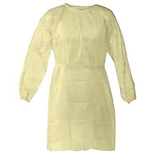 Disposable Protective Isolation Gown with Elastic Cuff,Latex Free,Non-Woven, Fluid Resistant,ONE Size FITS All,(Pack of 10) Yellow