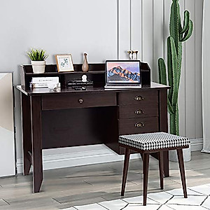WATERJOY 48" Computer Desk with 4 Storage Drawers and Hutch Wood Executive Table for PC Laptop Table