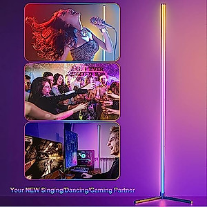Buyya Smart LED Floor Lamp: 65 Inch RGB Corner Lamp 16 Million Colour Changing Corner Light Music Sync DIY Mode with APP/Remote Control Standing Lamps for Living Room Bedroom Decoration