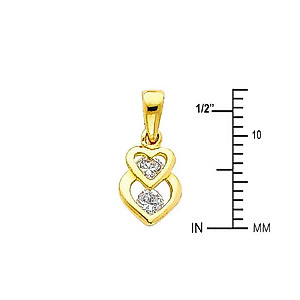 14k REAL Yellow Gold CZ Interlocking Hearts Charm Pendant