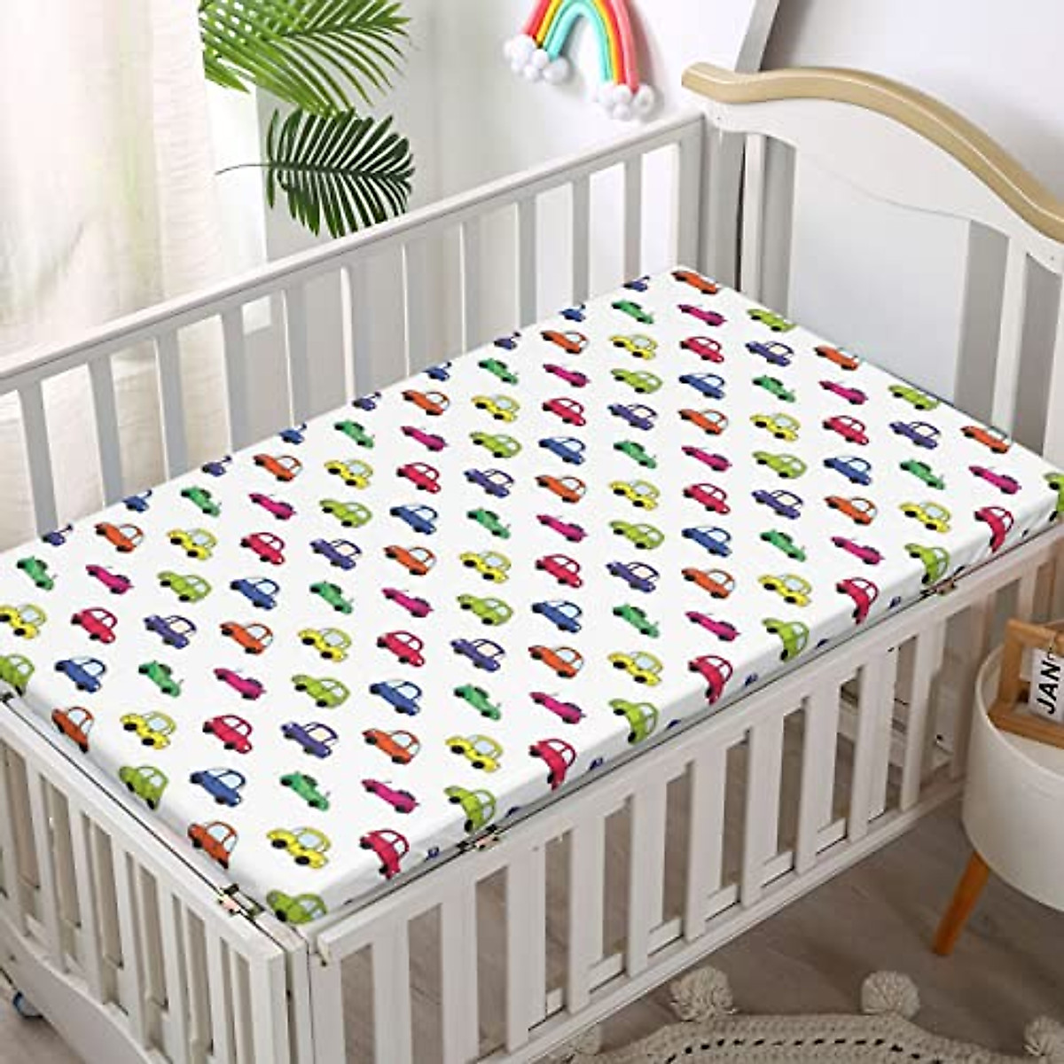Car Themed Fitted Crib Sheet,Standard Crib Mattress Fitted Sheet Soft Toddler Mattress Sheet Fitted-Crib Mattress Sheet or Toddler Bed Sheet, 28“ x52“,Multicolor