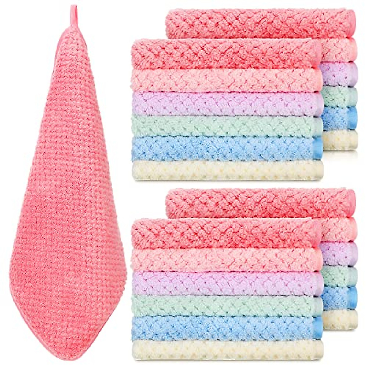 Set of 24 Hanging Hand Towels Hand Dry Towels for Kitchen Bathroom with Hanging Loop Soft Absorbent Hand Dry Towels Washable Kitchen Towels Face Towels for Bathroom Hanging, 11.8 x 11.8 Inches