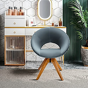Swivel Armchair Fabric Accent Chair Dining Chair, Desk Chair with Sturdy Wood Legs for Small Space Home Office Slim Adult (Gray)