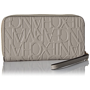 A|X ARMANI EXCHANGE womens All Over Logo Zip Wallet Wristlet Wrislet bag, Noise, One Size US