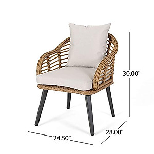 Becky Indoor Wicker Club Chairs with Cushions (Set of 2), Light Brown and Beige