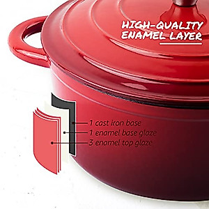 Overmont 5.5QT Enameled Cast Iron Dutch Oven with Lid Cookbook & Cotton Heat-resistant Cap, Heavy-Duty Casserole with Dual handles for Braising, Stews, Roasting, Bread Baking