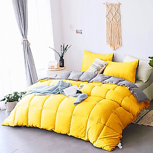 KASENTEX All Season Down Alternative Comforter with 2 Pillow Shams, California King, 96 by 106 Inches, Yellow/Gray, 3 Piece Set