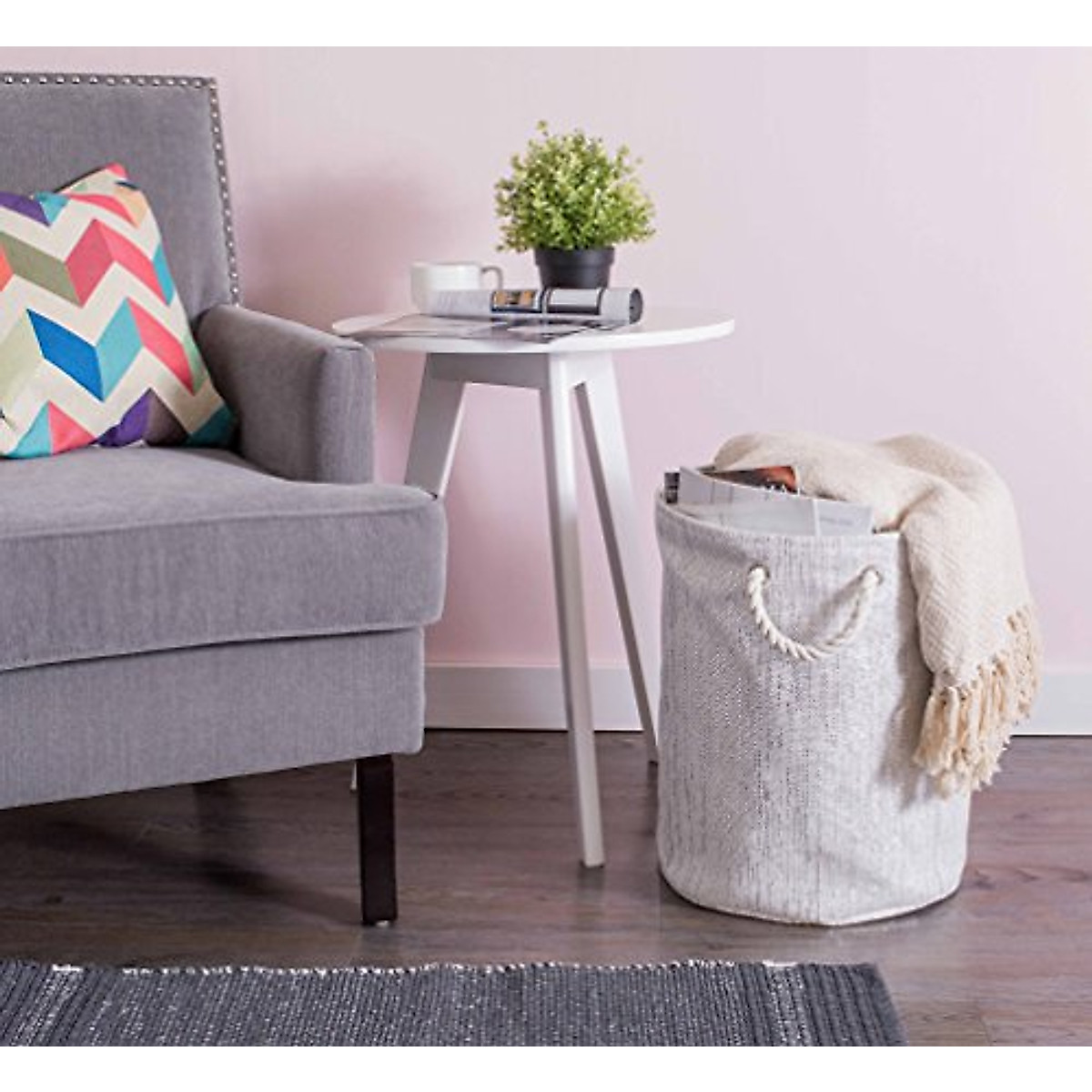 DII Woven Paper Storage Bin, Metallic Lurex, White, Medium Round