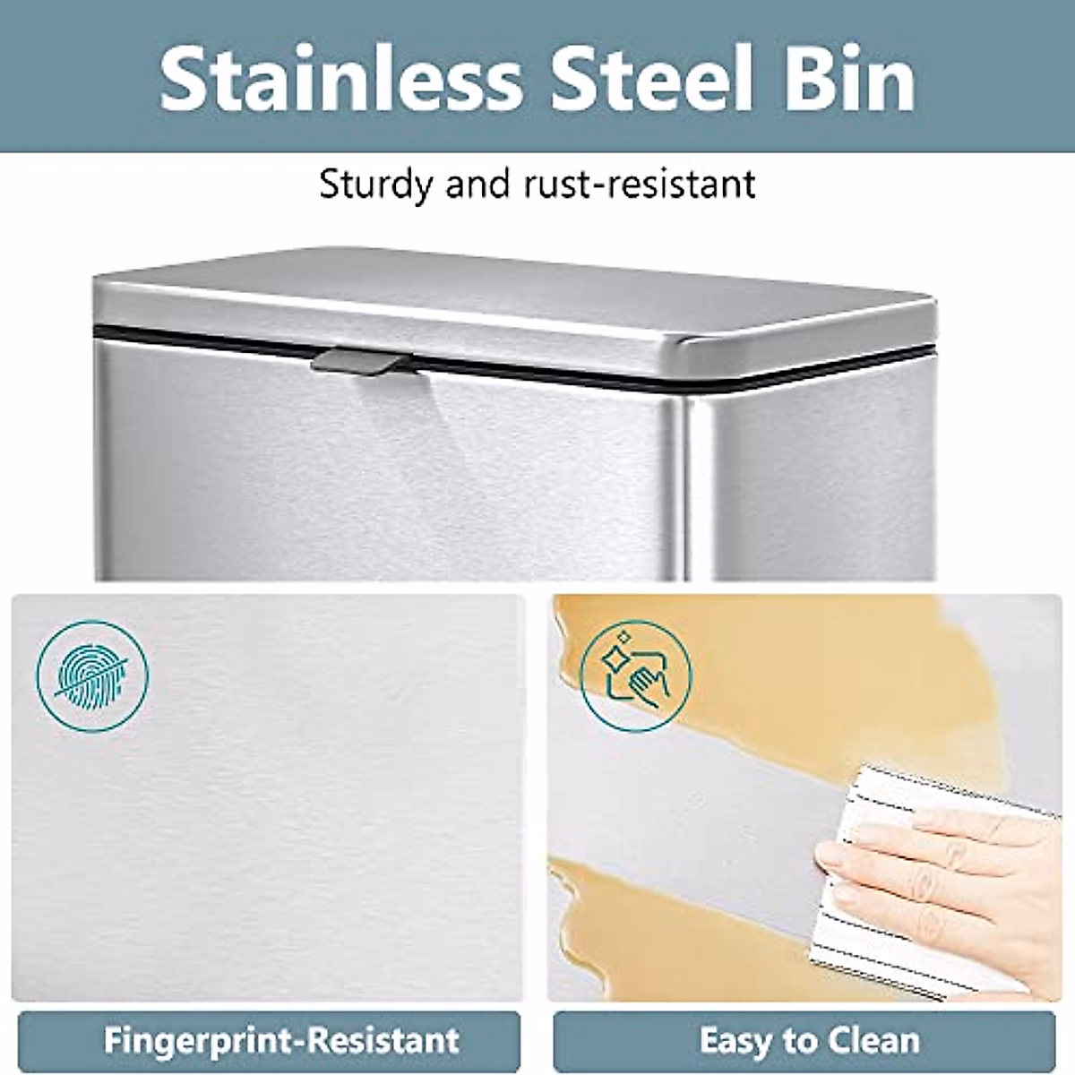 LAND·VOI Hanging Kitchen Compost Bin 6 Liter/1.6 Gallon, Small Trash Can with Detachable Inner Bucket for Cupboard/Countertop/Bathroom/Camping, Includes Charcoal Filter, Brushed Stainless Steel