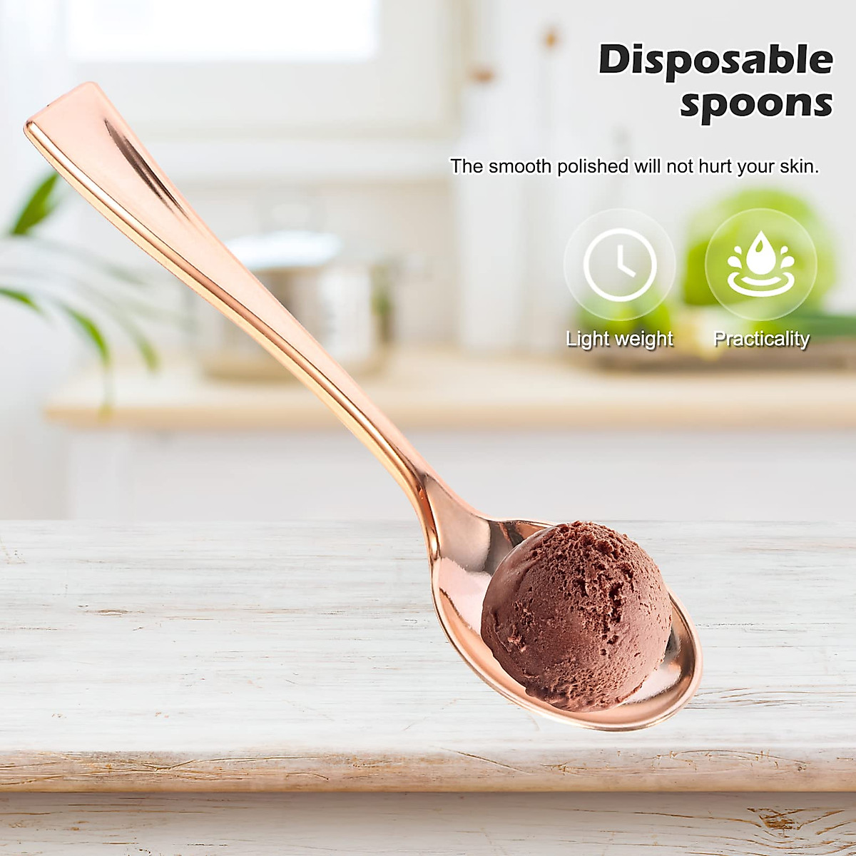 Yardwe 24pcs Disposable Plastic Mini Spoons Disposable Dessert Spoons,Gold Plastic Tasting Spoons for Desserts, Sampling, Ice-cream or Appetizers(Rose Gold)