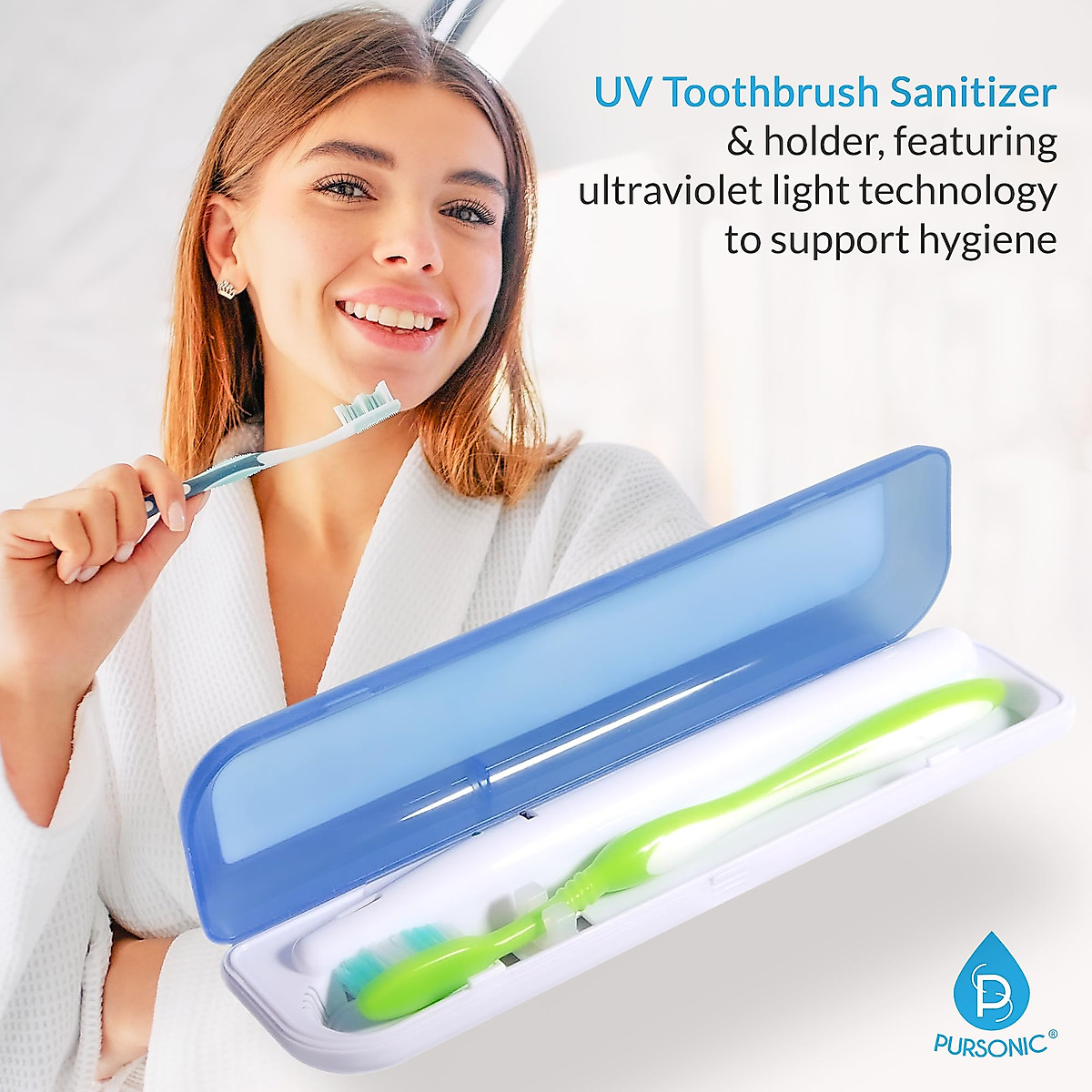 Pursonic Portable UV Toothbrush Sanitizer Case - Travel Toothbrush Sanitizer and Holder - Toothbrush Sanitizer with UV Light & Auto Shut Off Timer