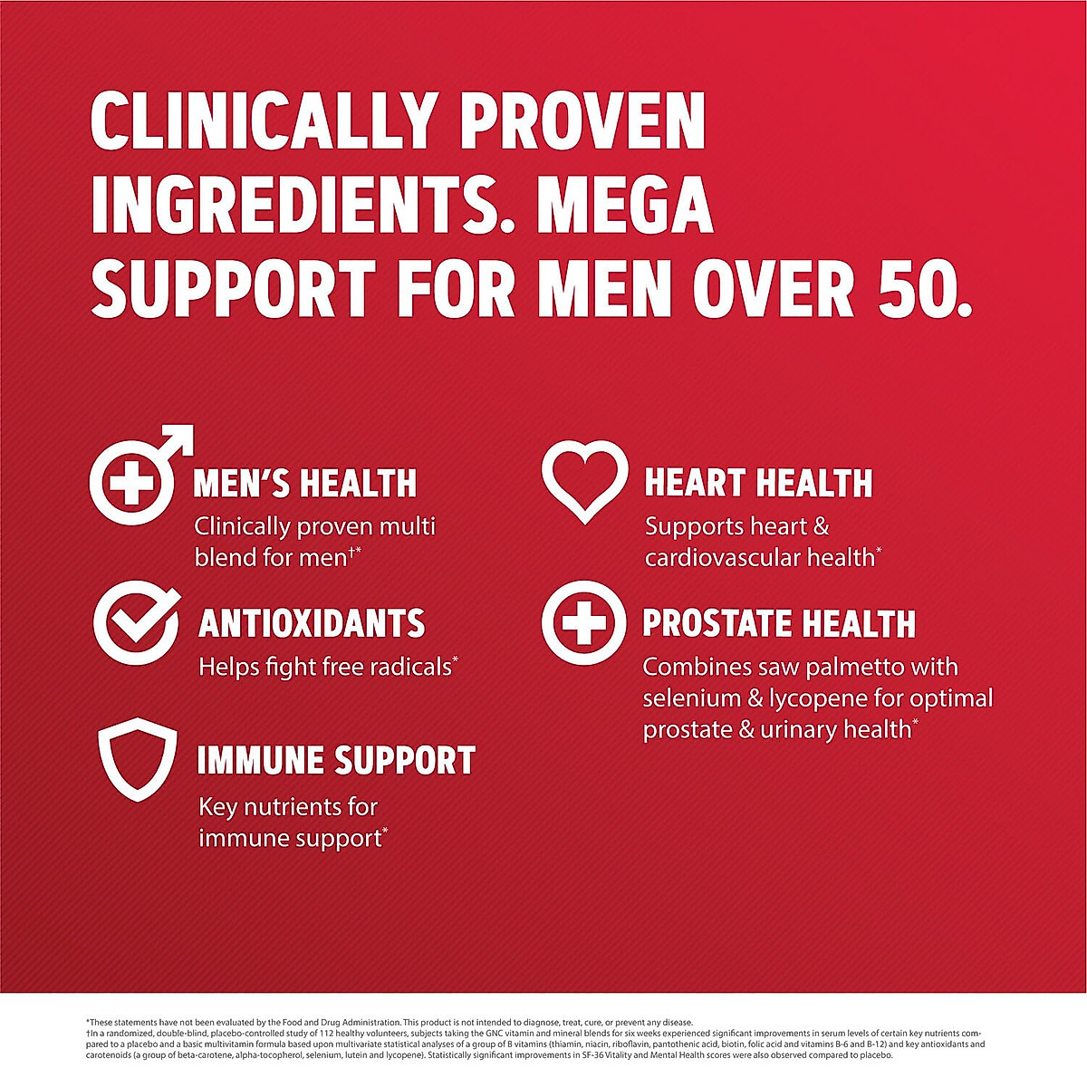 GNC Mega Men 50 Plus Multivitamin | Antioxidants | Heart Health | Prostate and Circulatory Support | 60 Count